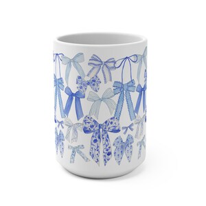 Blue Bows Coffee Mug, Chinoiserie Bow Coffee Mug, Coquette Decor, 15 Oz ...