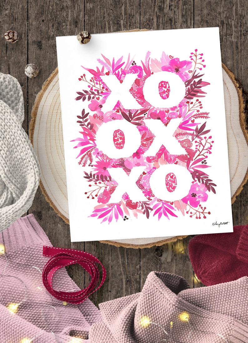 XOXO Valentines Day Art Print Pink Floral Botanical Print - Etsy