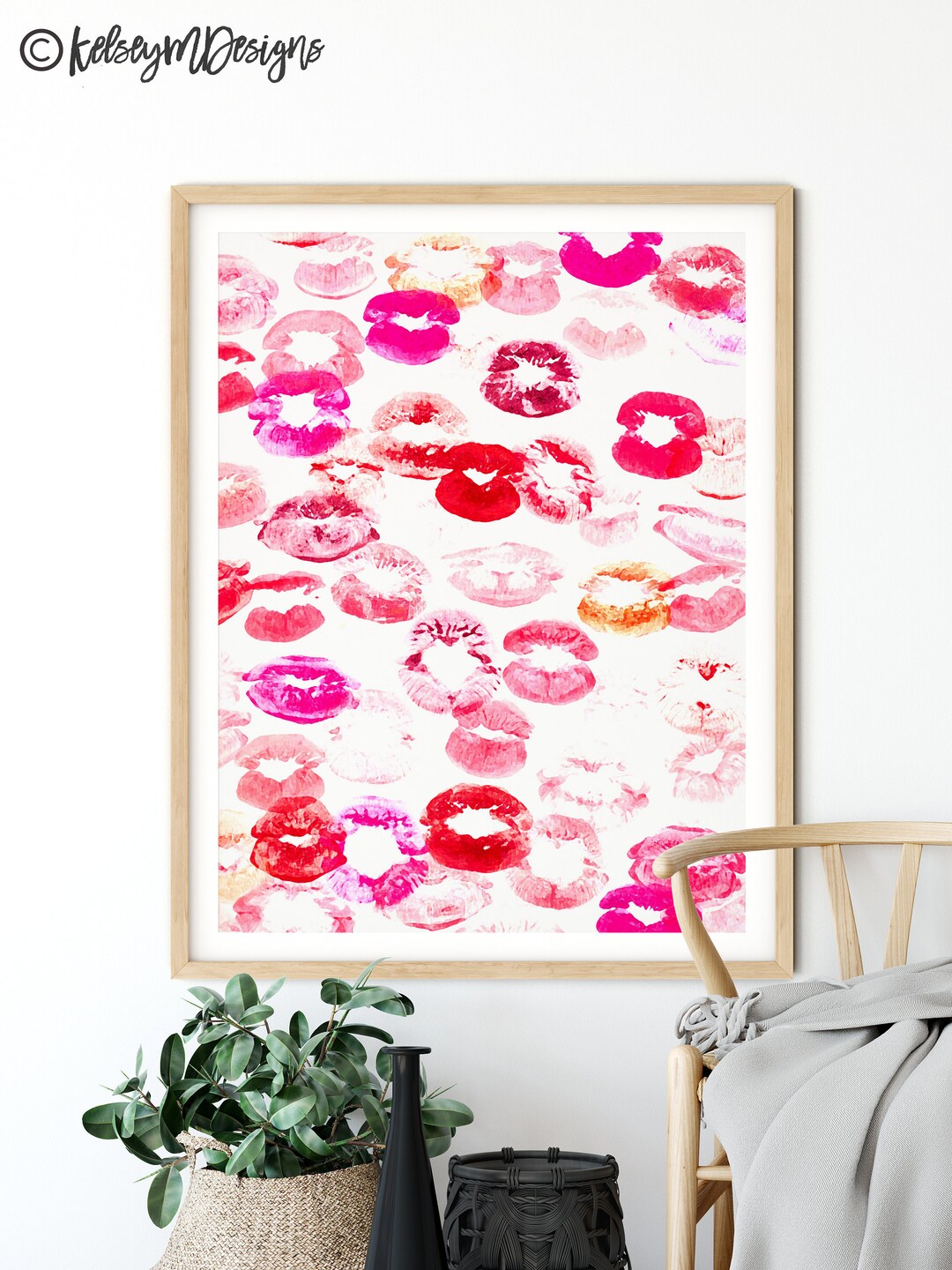 Pink Lips Print, Lips Wall Art Fashion Decor, Fashion Illustration ...