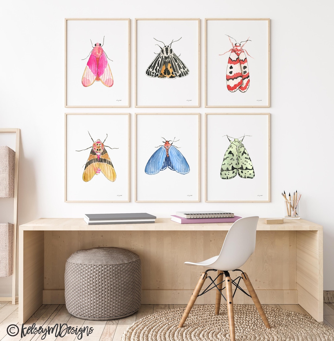 Set of 6 Colorful Moth Art Prints – Watercolor Insect Wall Art, Boho ...