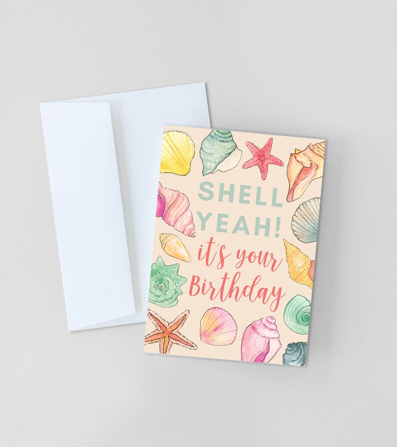 BIRTHDAY GREETING CARDS Shell Yeah It's Your Birthday - Etsy