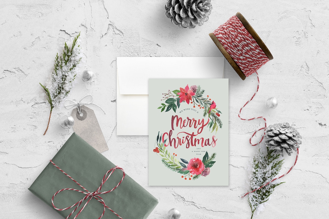 CHRISTMAS CARDS Merry Christmas Greeting Card Merry - Etsy