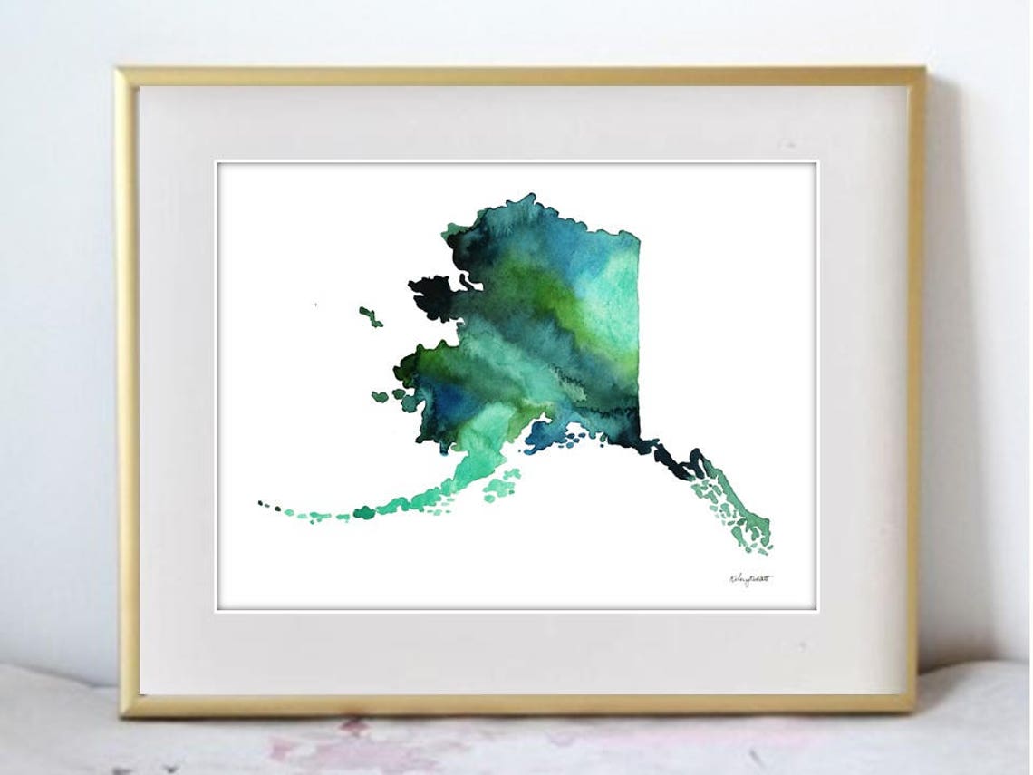 Alaska State Map Watercolor Print Alaska Wall Art Alaska Map - Etsy