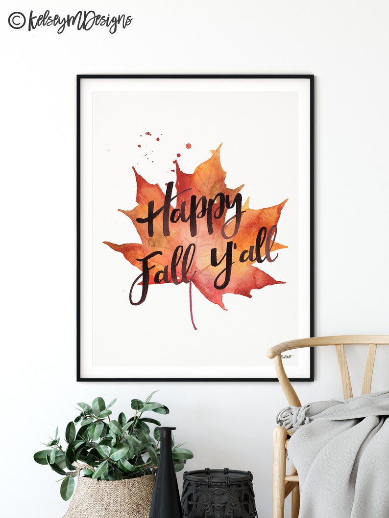 Fall Art Print Happy Fall Yall Watercolor Painting - Etsy