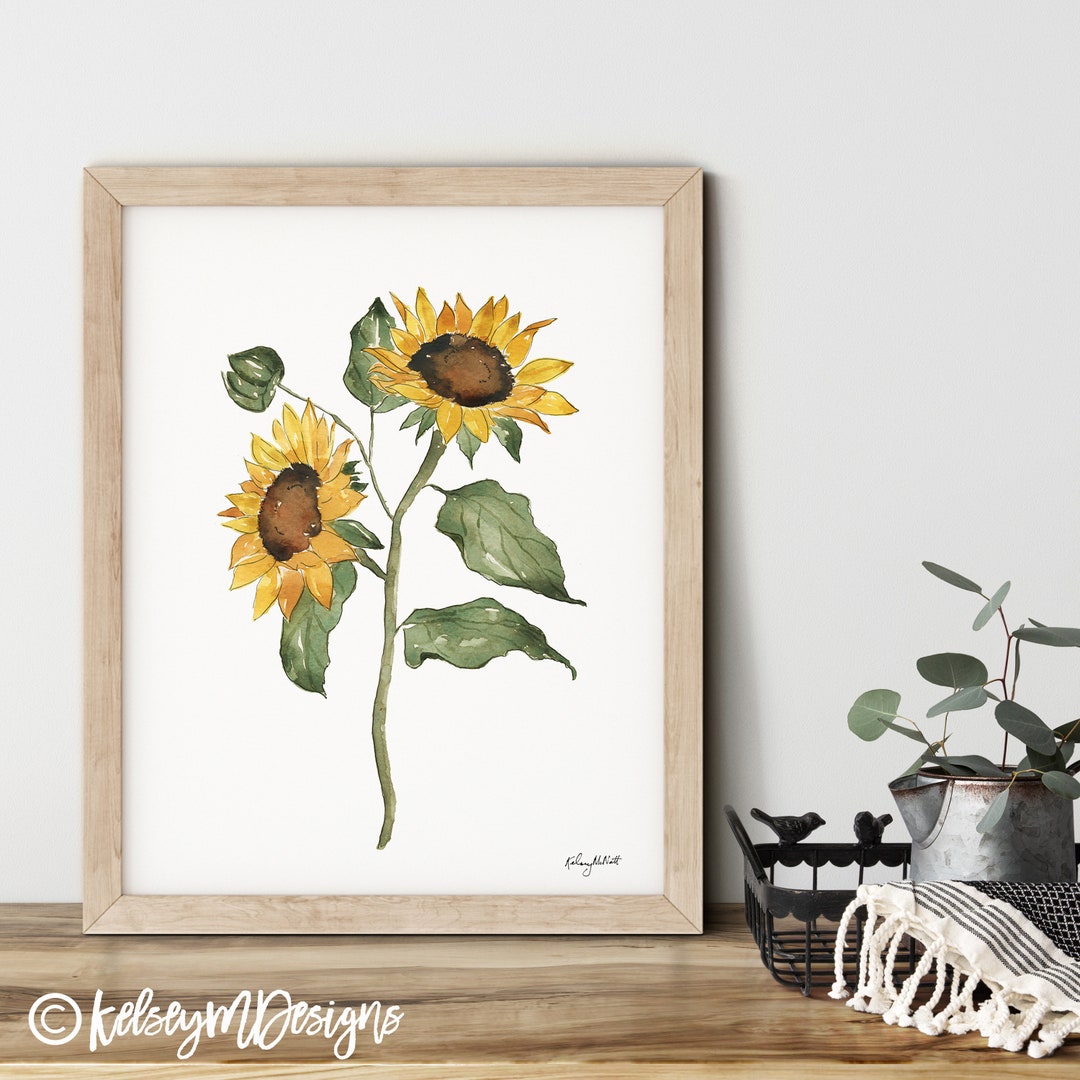 Sunflower Wall Art, Watercolor Painting, Fall Flower Art Print, Fall ...