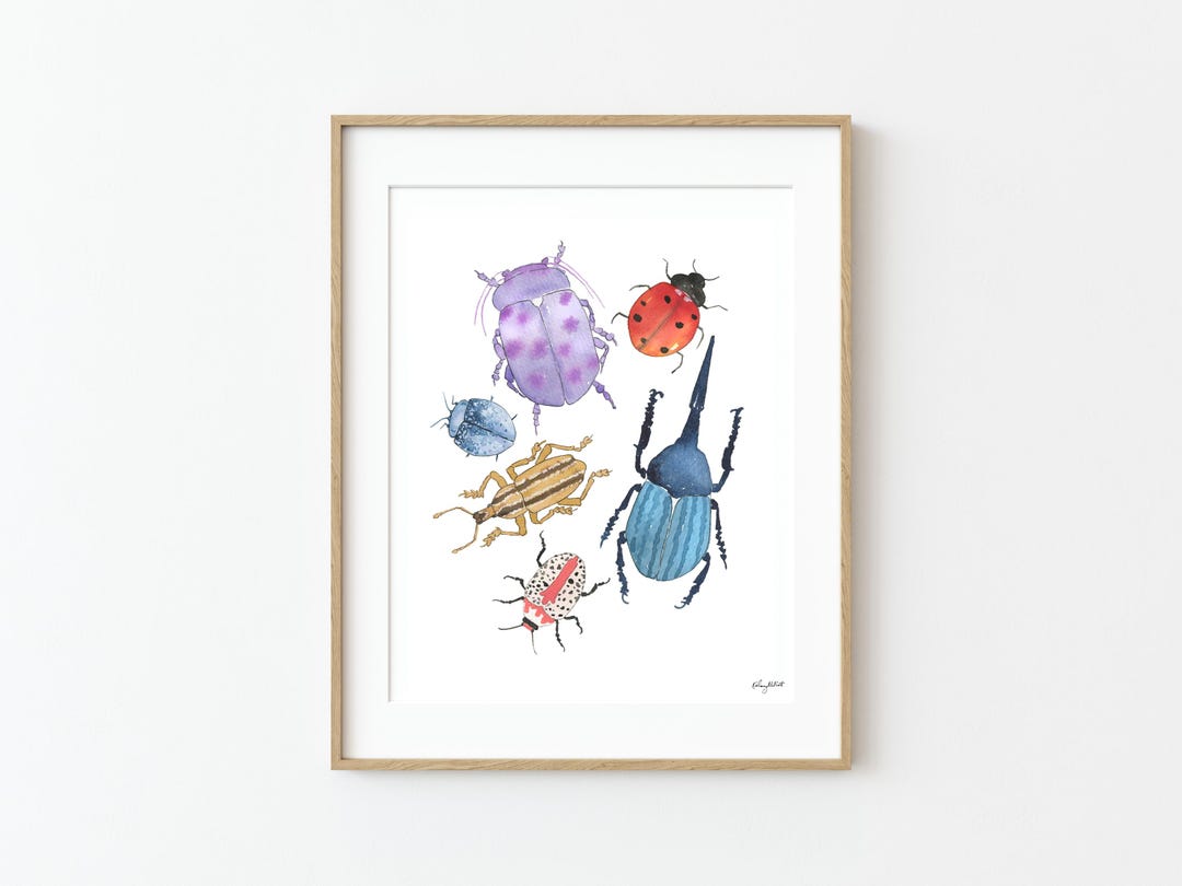 Colorful Beetles Art Print, Watercolor Insect Wall Art, Nature Inspired ...