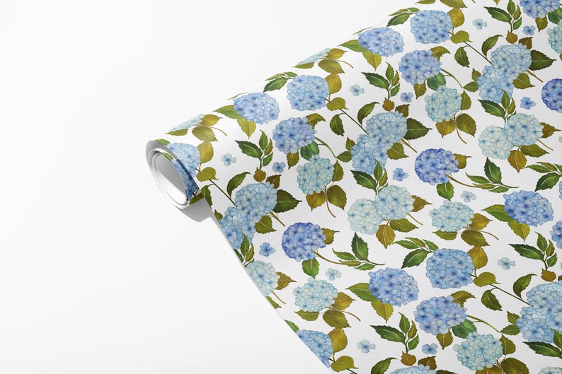 Blue Hydrangeas Wrapping Paper Set of 3 Sheets, Hydrangea Flower Gift ...