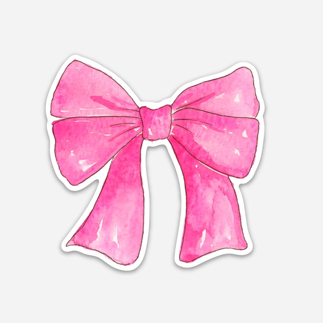 Pink Bow Sticker, Watercolor Bow Sticker, Vinyl Sticker, Coquette Bow ...