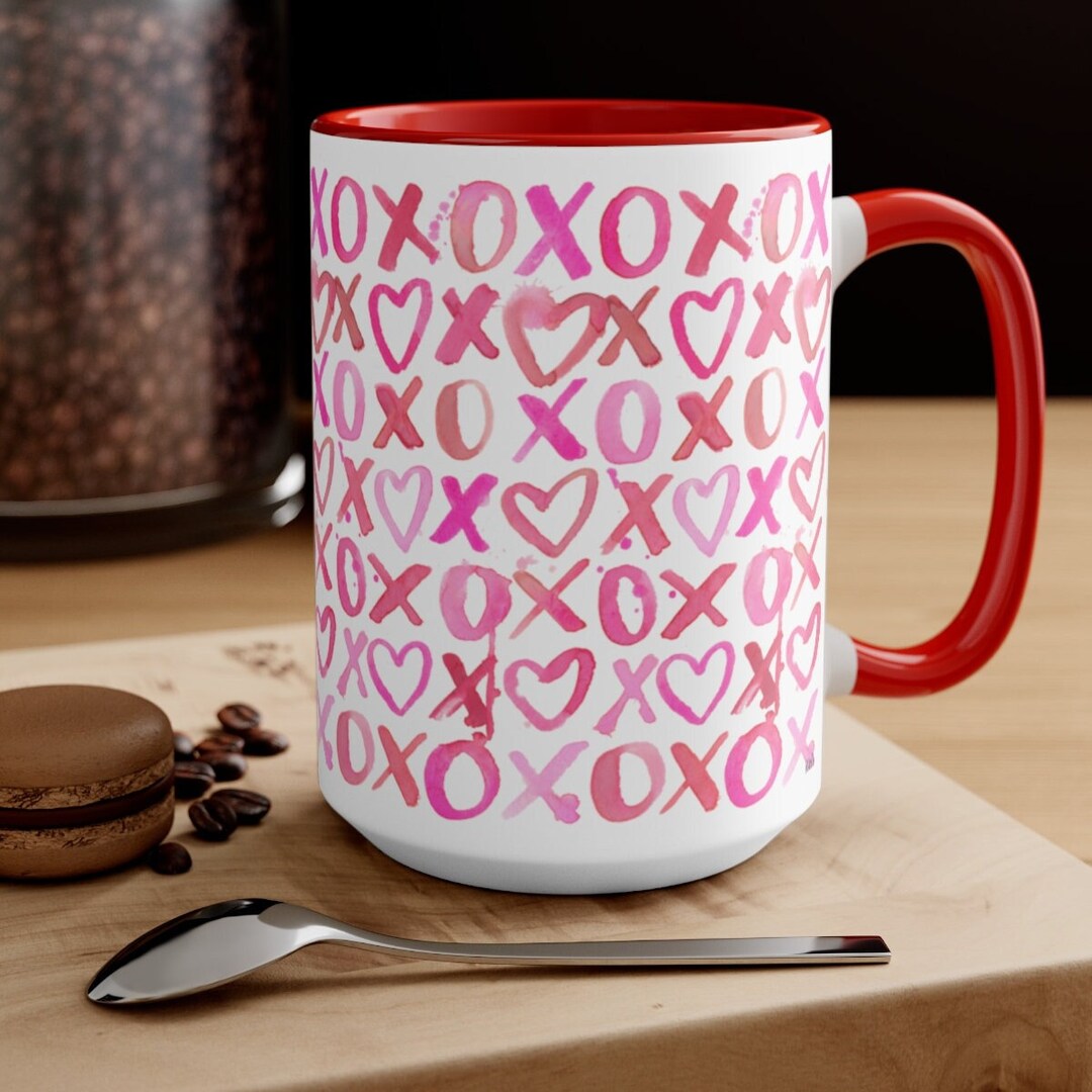 Valentine's XOXO Mug, Valentines Day Coffee Mug, 15 Oz Mug, Pink Hearts ...