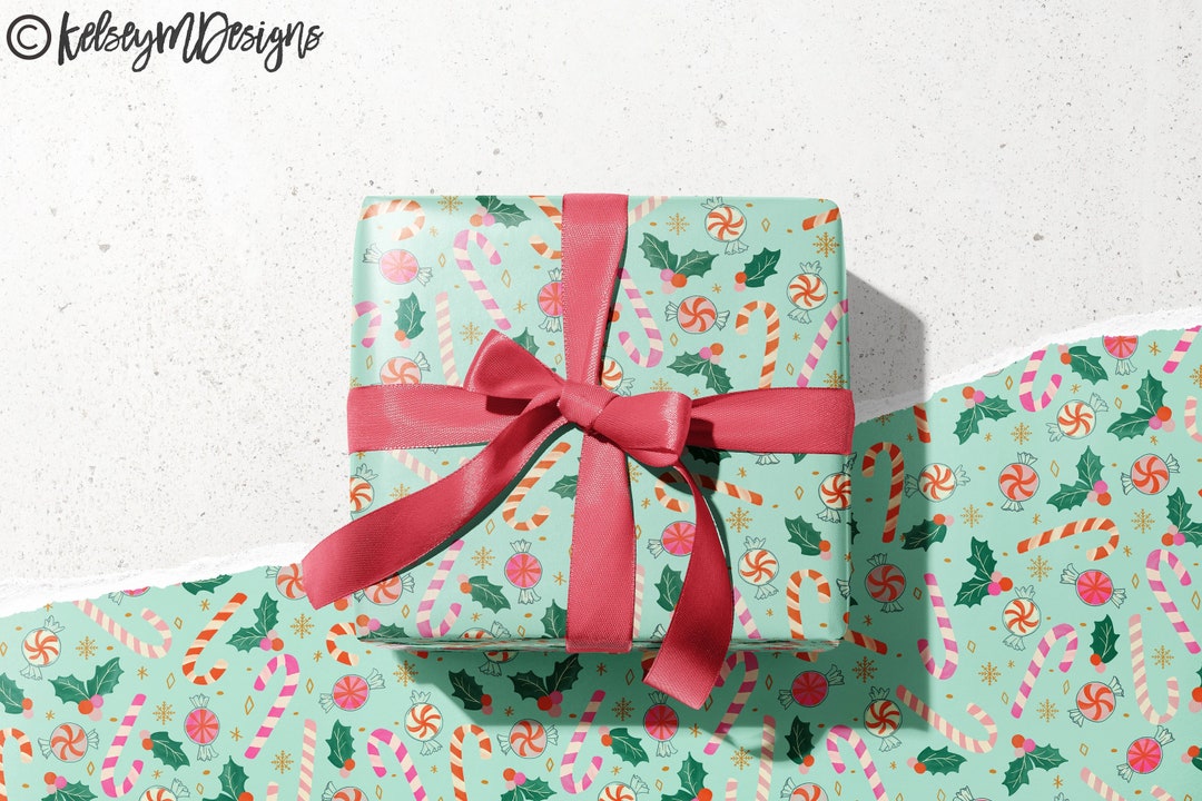 Christmas Wrapping Paper - Set of 3, Christmas Candy Canes, Gift Wrap ...