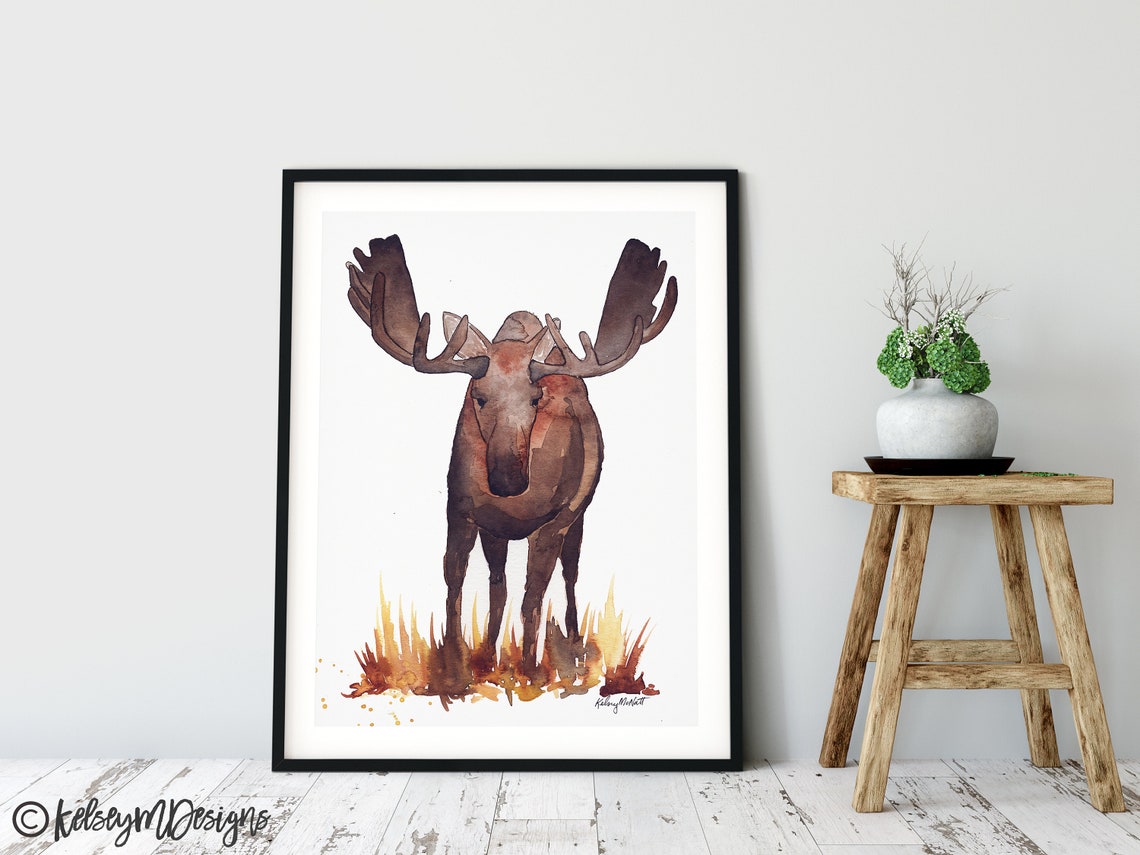 Moose Watercolor Nature Print Moose Art Moose Painting - Etsy