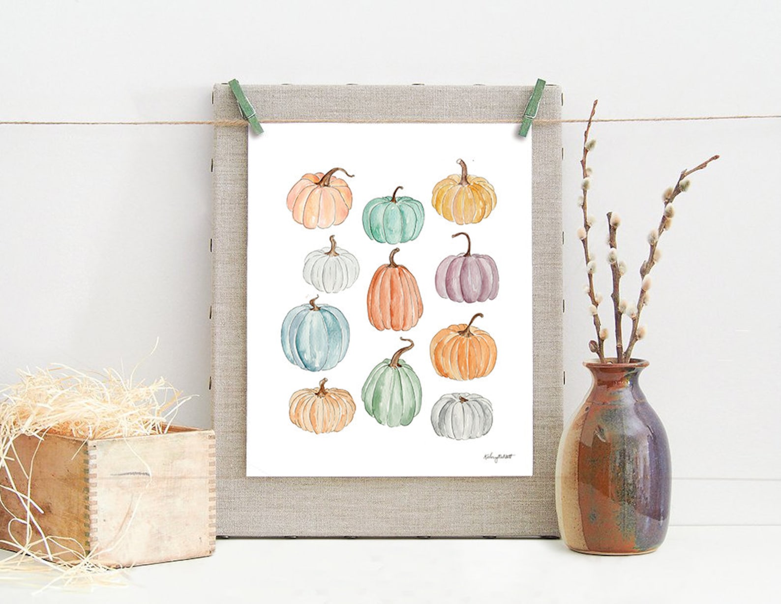 Pumpkins Gourds Wall Art, Watercolor Painting, Colorful Pumpkin Art ...