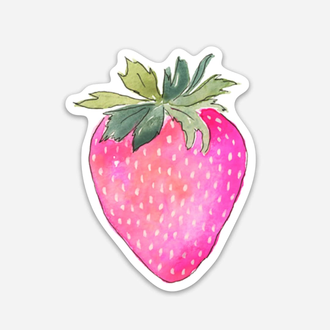 Pink Strawberry Sticker, Watercolor Sticker, Strawberry Vinyl Sticker ...