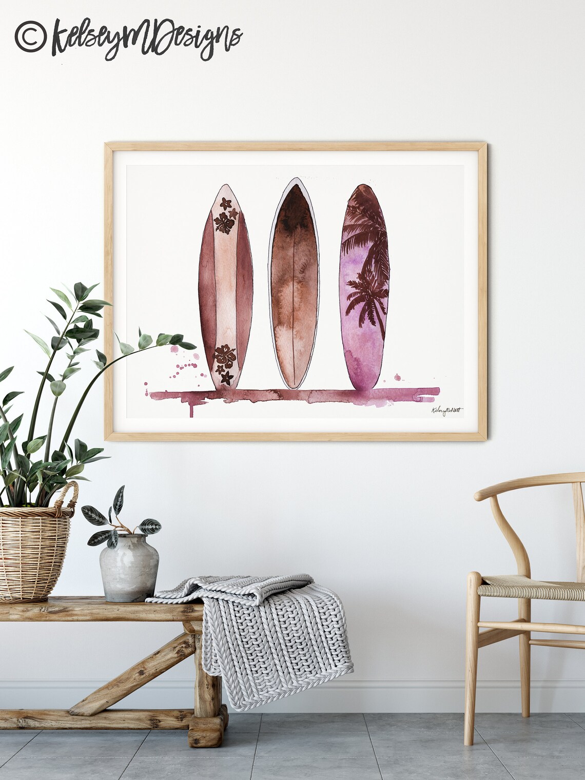 Surfboard Print Beach Surf Wall Art Watercolor Painting - Etsy