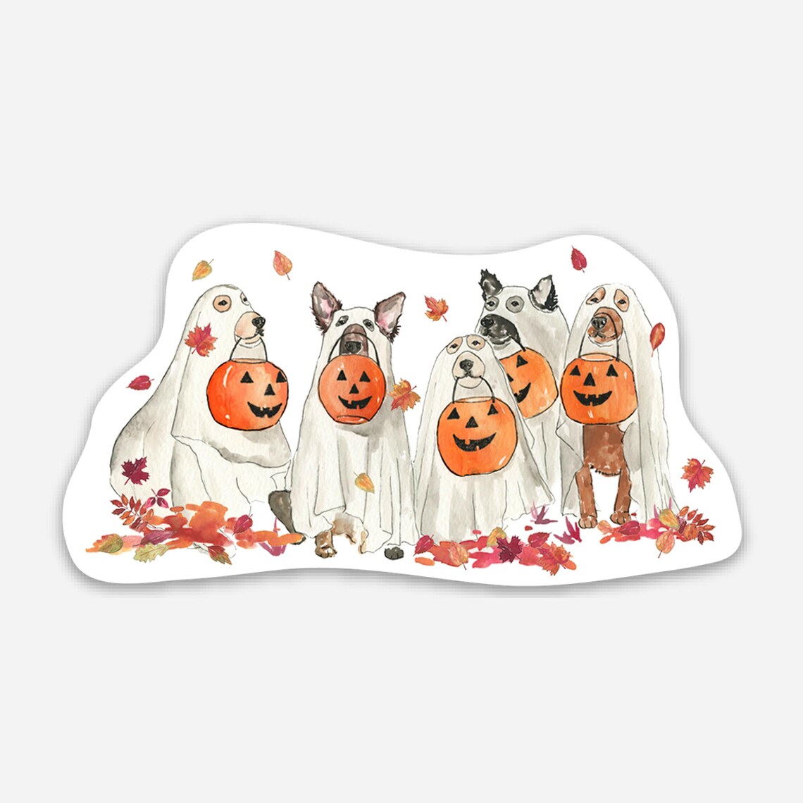 Ghost Dogs Halloween Sticker, Cute Dog Vinyl Sticker for Water Bottles ...