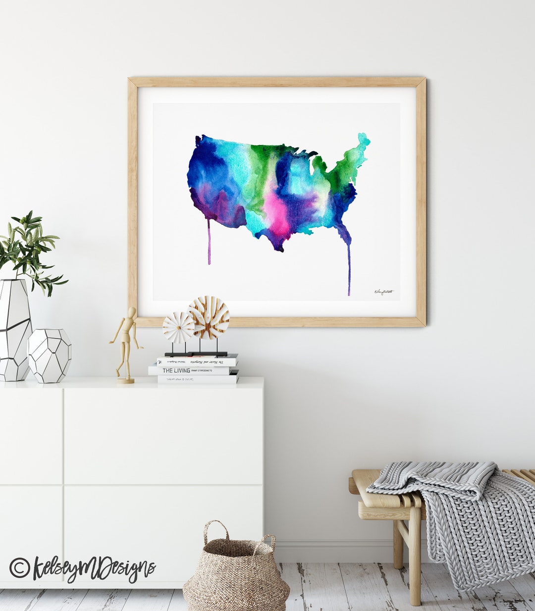 USA Map Print, Watercolor United States Map, Travel Gift, State Map ...