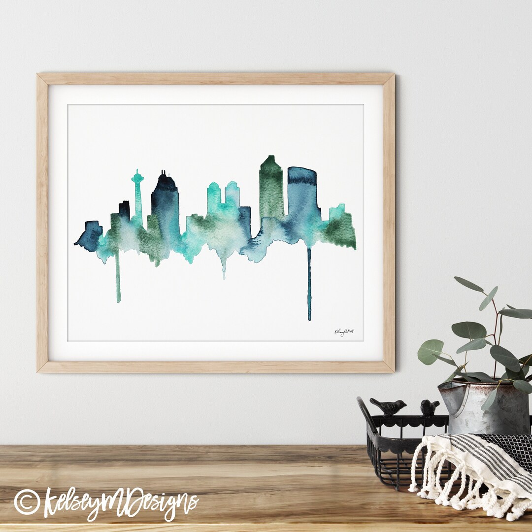 Calgary Skyline Wall Art, Canada Cityscape, Canada Wall Art, Watercolor ...