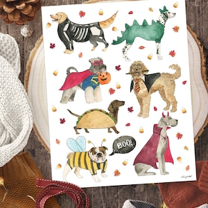 Halloween Dogs Wall Art, Dog Costume, Fall Home Decor, Fall Art Print ...