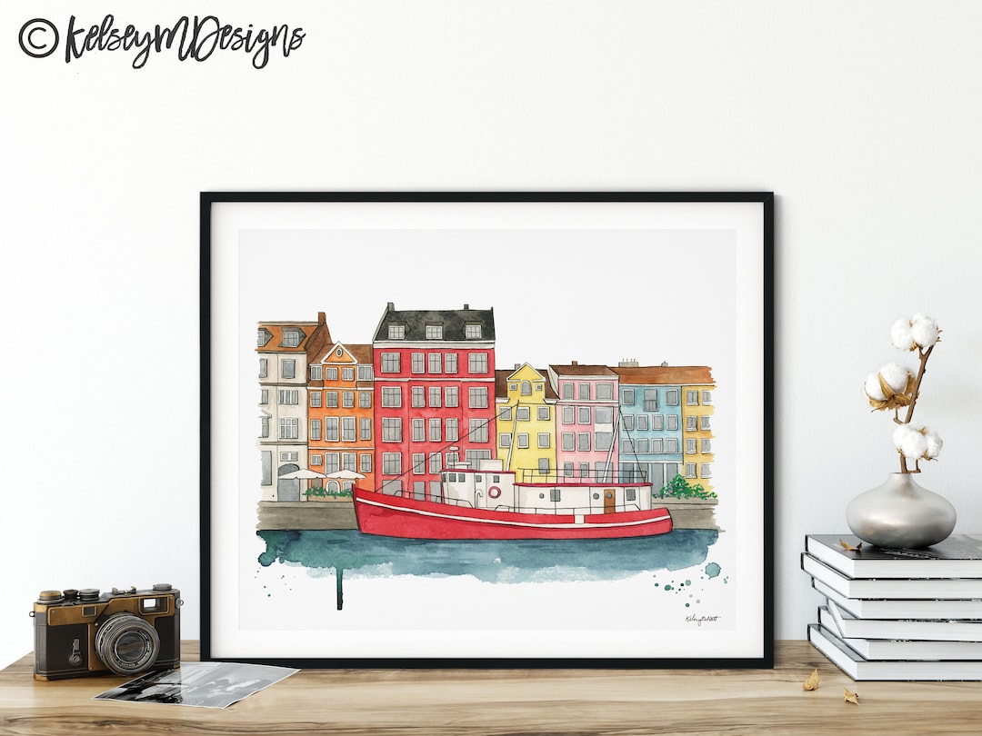 Copenhagen Denmark Wall Art, Watercolor Painting, Copenhagen Nyhavn ...