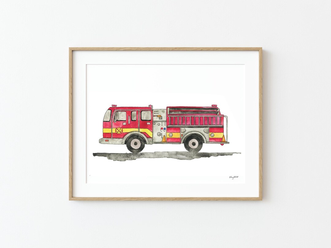 Firetruck Wall Art, Watercolor Painting, Fire Engine, Transportation ...