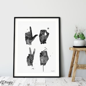 Love Sign Language Print, ASL Love Art, Valentines Day Art Print ...
