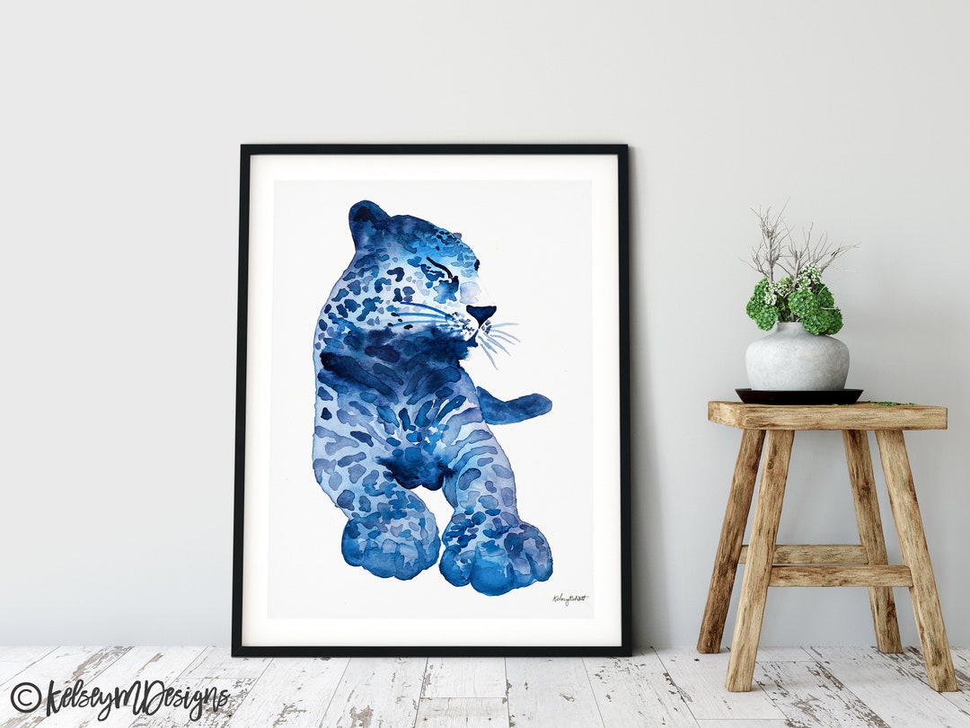 Leopard Wall Art, Watercolor Painting, Blue Leopard Art Print, Nursery ...