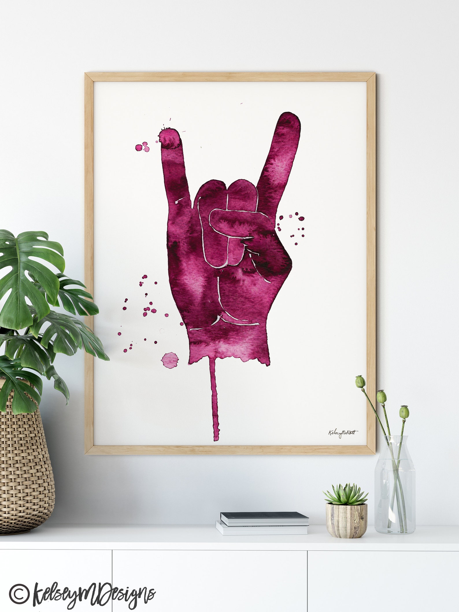 Rock on Sign Print, Watercolor Painting, Rock Poster, Boho Decor, Rock ...