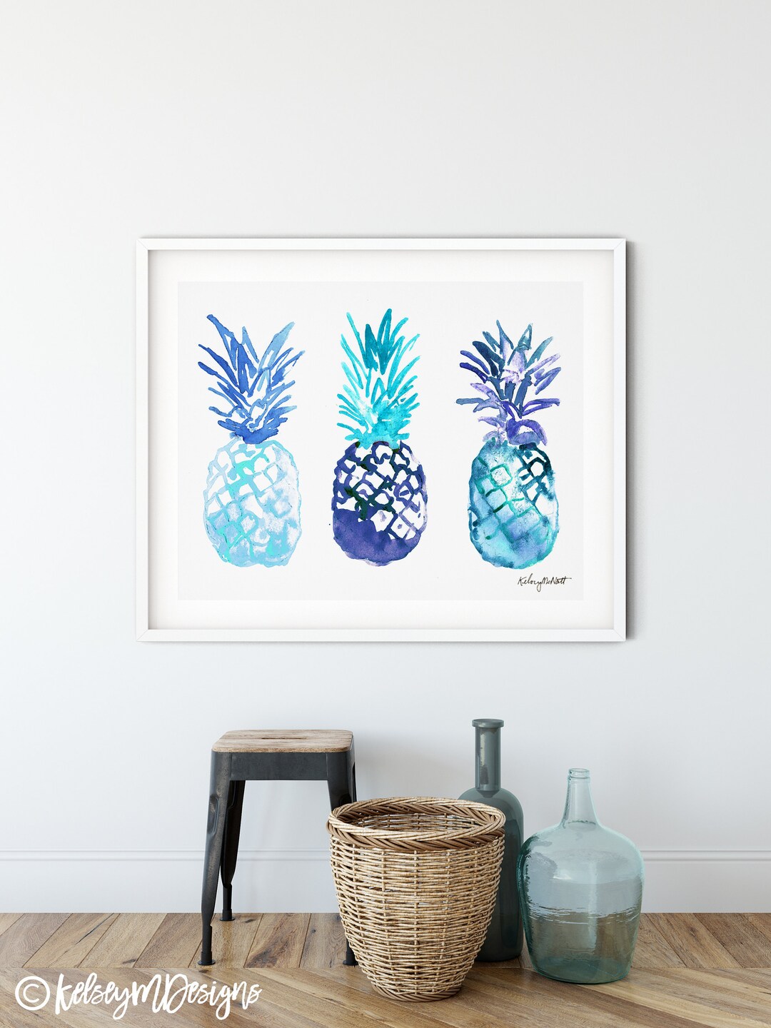Blue Pineapple Art Print, Kitchen Wall Art, Pineapple Wall Art ...