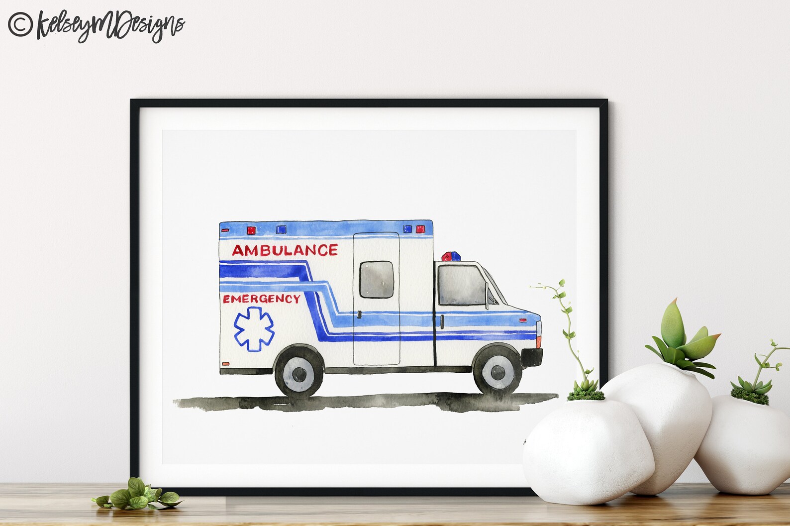 Ambulance Print Watercolor Painting Emergency Vehicle Print - Etsy