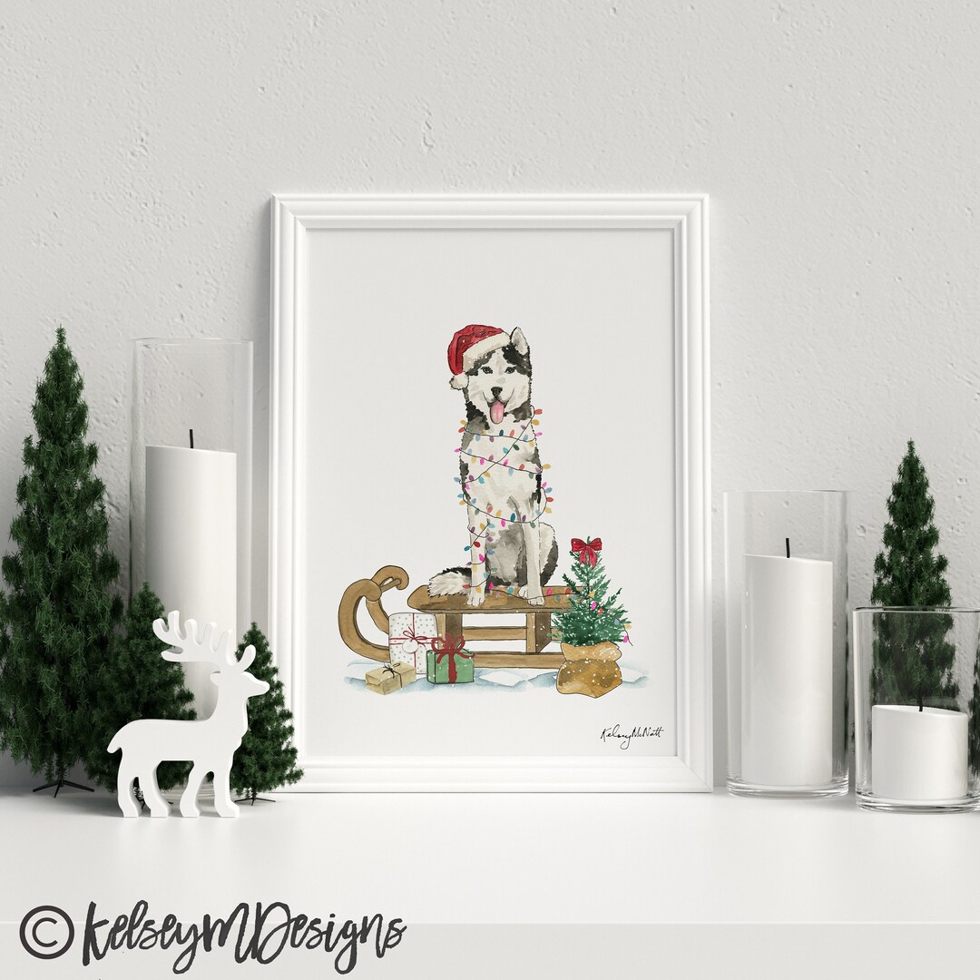 Christmas Dog Art Print, Happy Howlidays, Holiday Decor, Watercolor ...