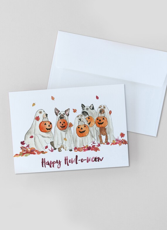 HALLOWEEN CARDS Happy Howl-o-ween Dog Card Fall Greeting - Etsy