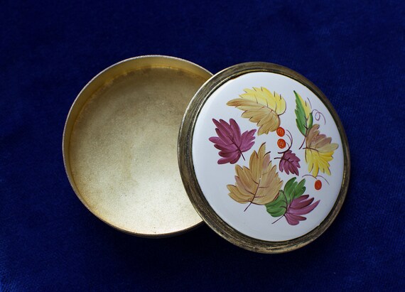 Vintage Powder Box Leaf Fall, Soviet Hand Painted Ena… - Gem