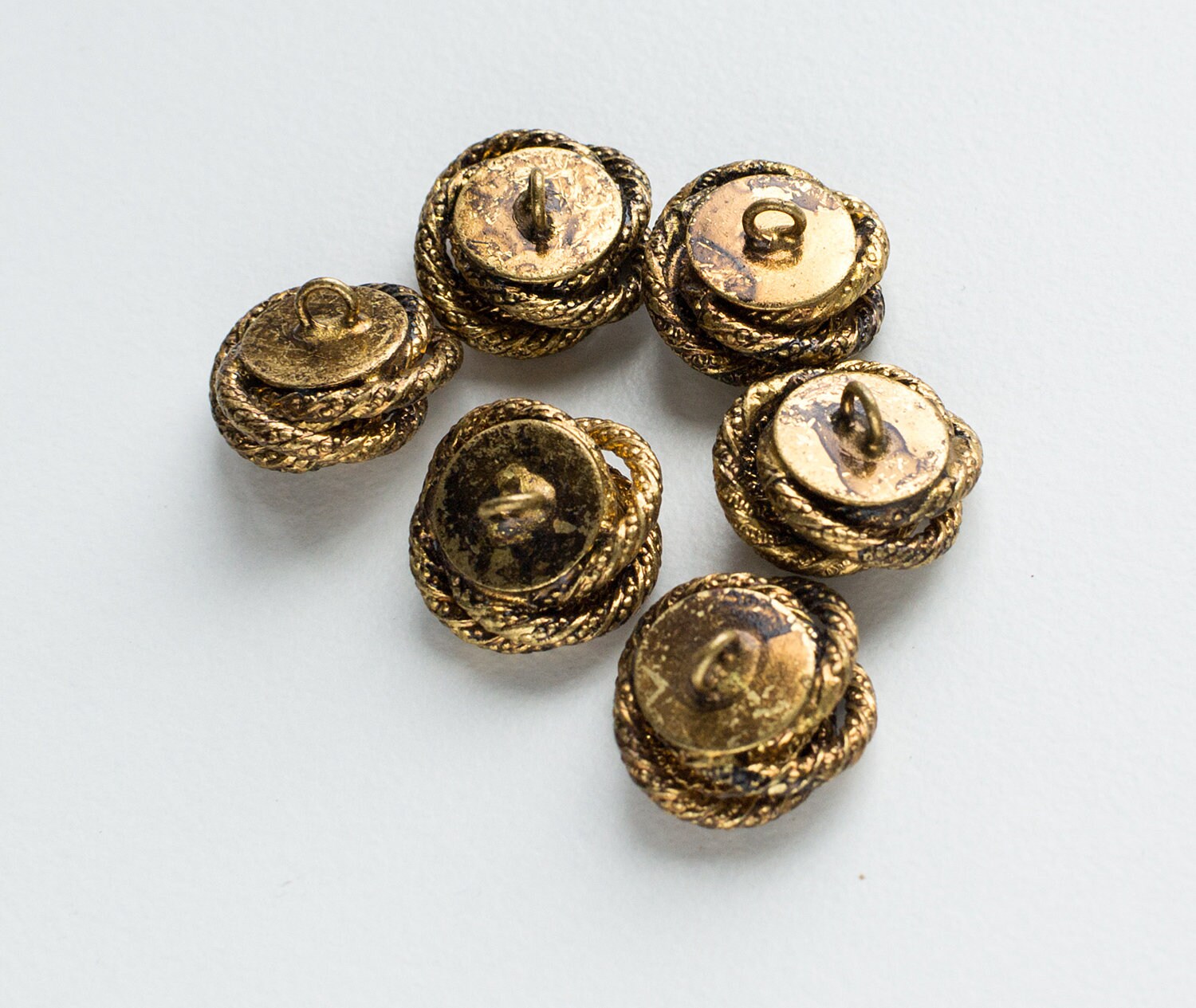 Vintage Twisted Rope Style Buttons Set of 6, Swirled Cord Brass Buttons ...
