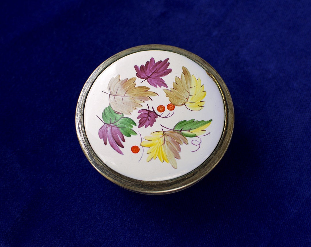 Vintage Powder Box Leaf Fall, Soviet Hand Painted Enamel Table Powder ...