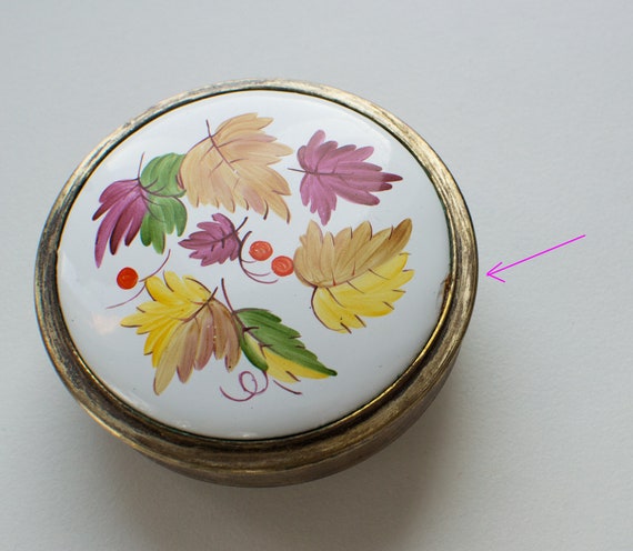 Vintage Powder Box Leaf Fall, Soviet Hand Painted Ena… - Gem