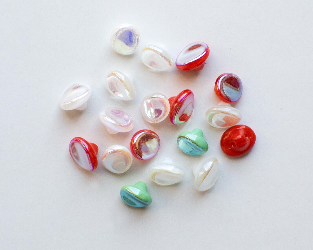 Vintage Small Glass Buttons, Aurora Boreals Czech Glass Buttons 10 Mm ...