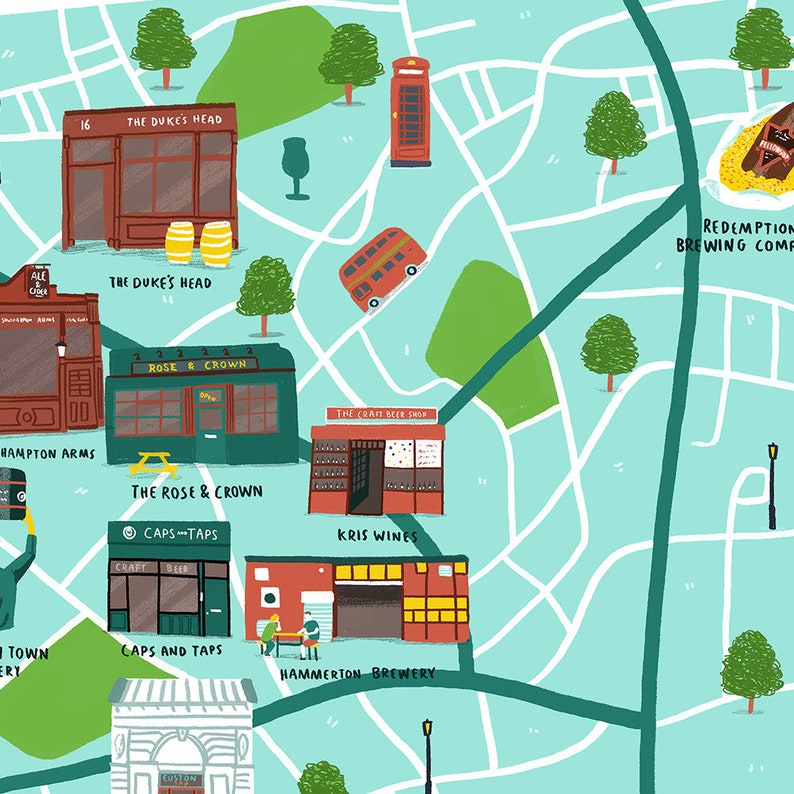Craft Beer in North London Map Illustrated Print Map Print - Etsy