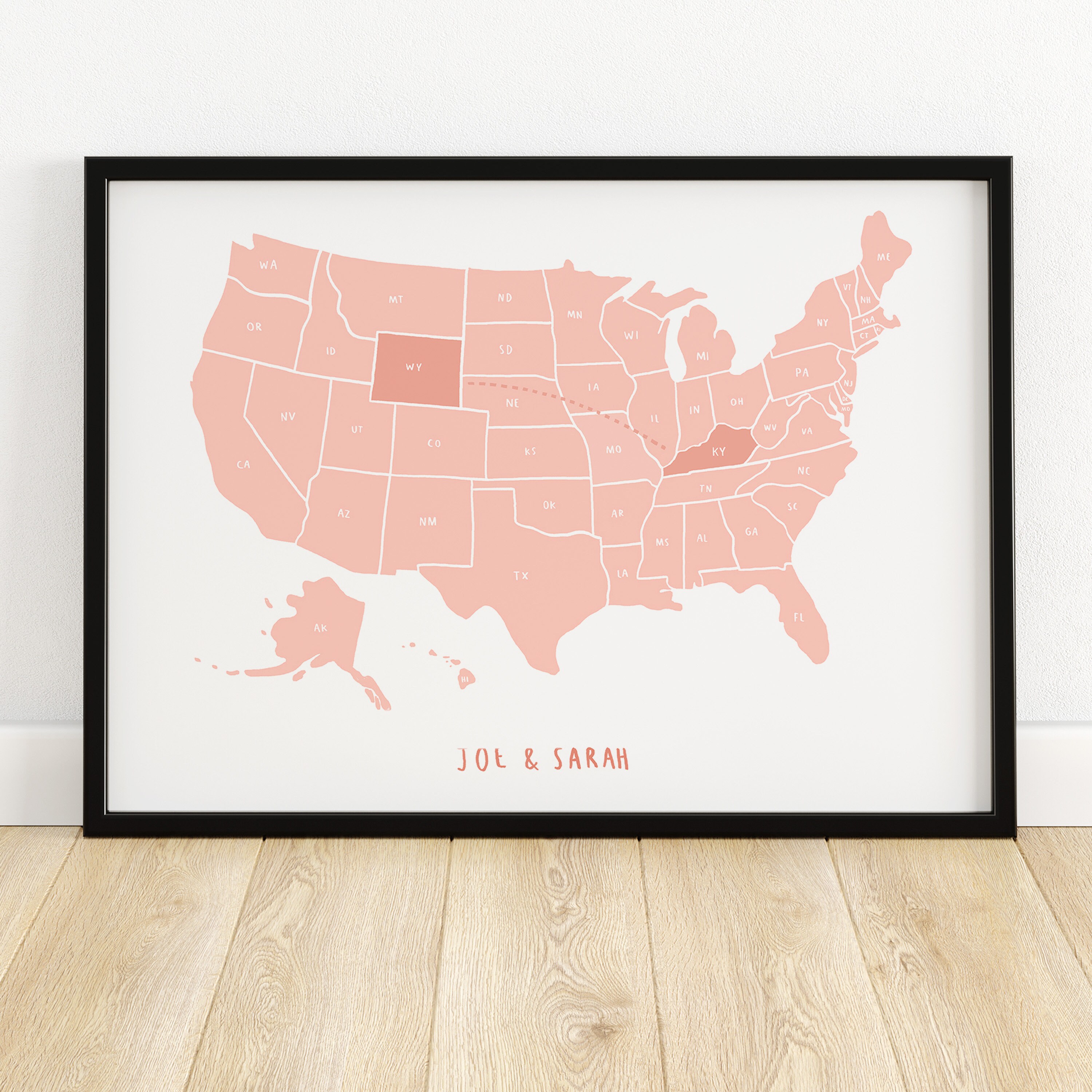Personalised USA Map Illustrated Print State Map Valentines - Etsy
