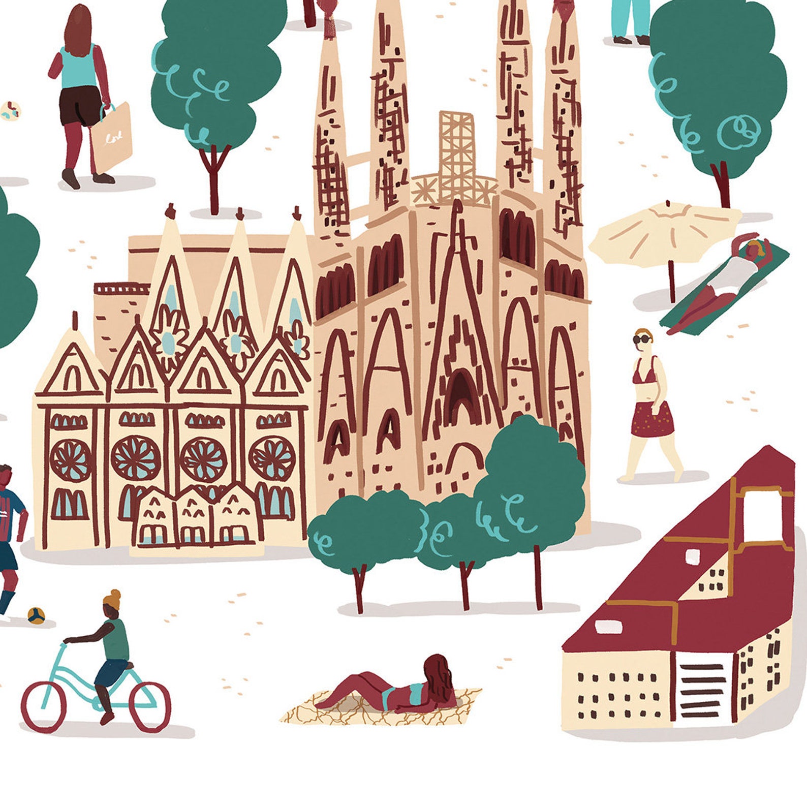 Barcelona Illustrated Art Print - Illustration City Print Art Map ...