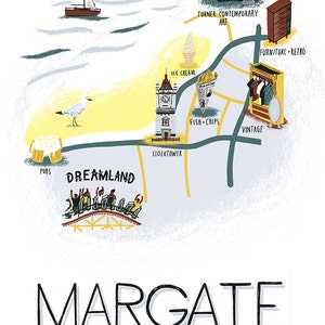 Margate Map Print - Margate Illustration, Seaside Beach Margate Art ...