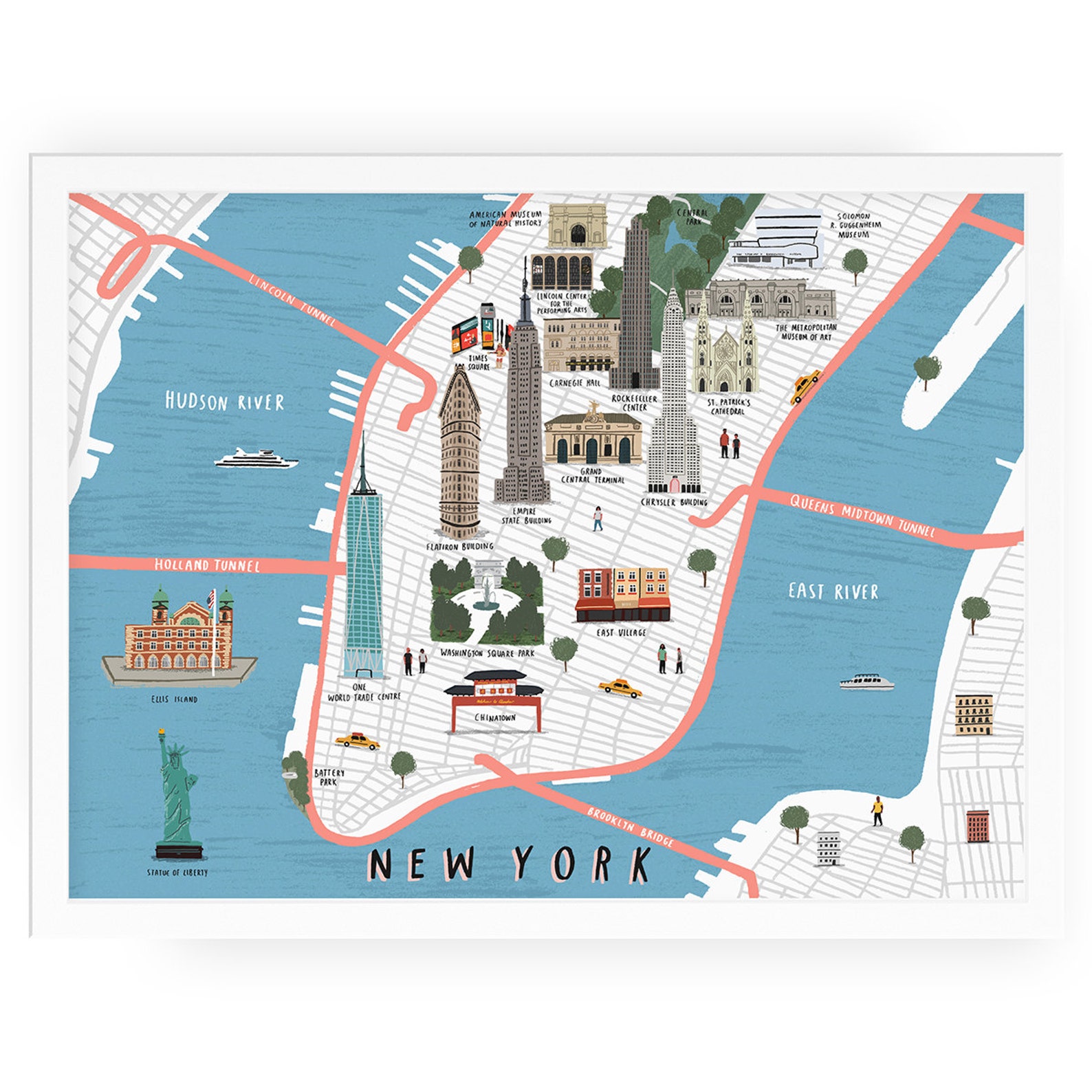 New York Map Illustrated Art Print Map Illustration City New - Etsy
