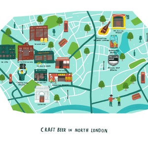 Craft Beer in North London Map Illustrated Print - Map Print ...