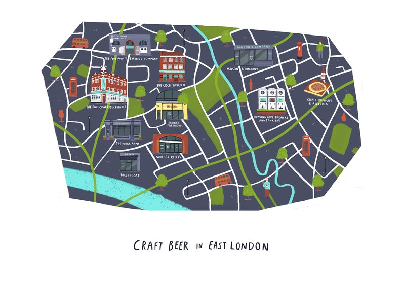 Craft Beer in East London Map Illustrated Print Map Print Map ...