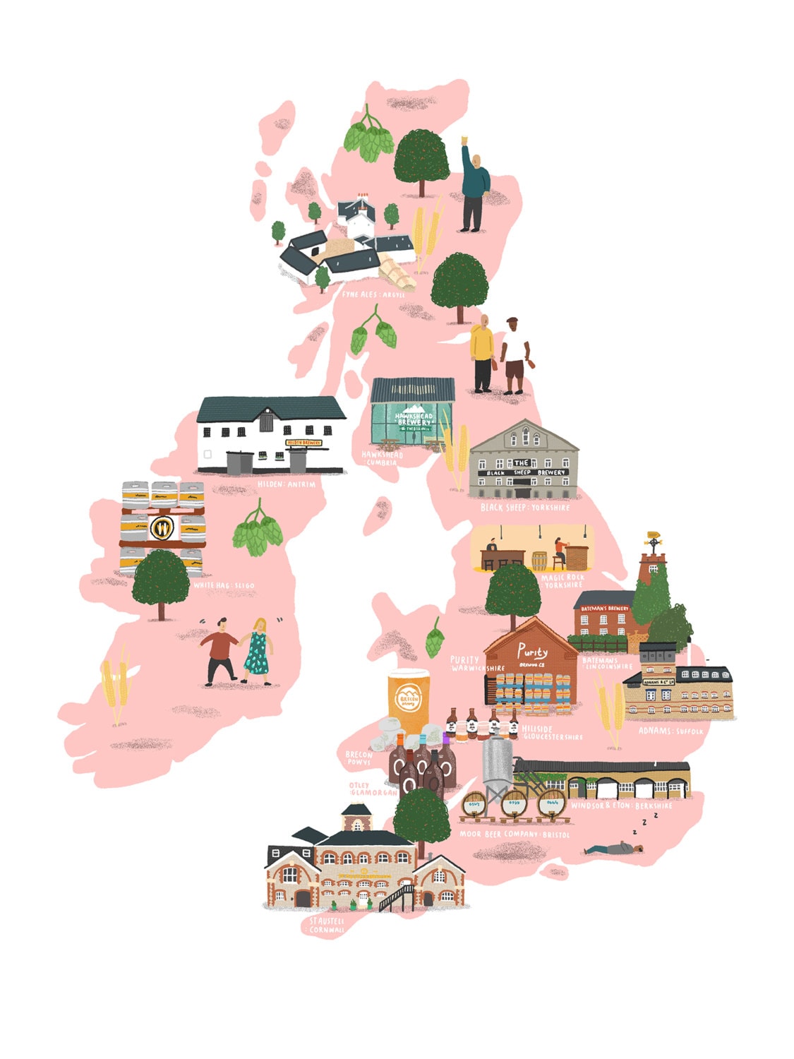 The UK & Ireland Beer Map Illustrated Print - Map Print Map ...