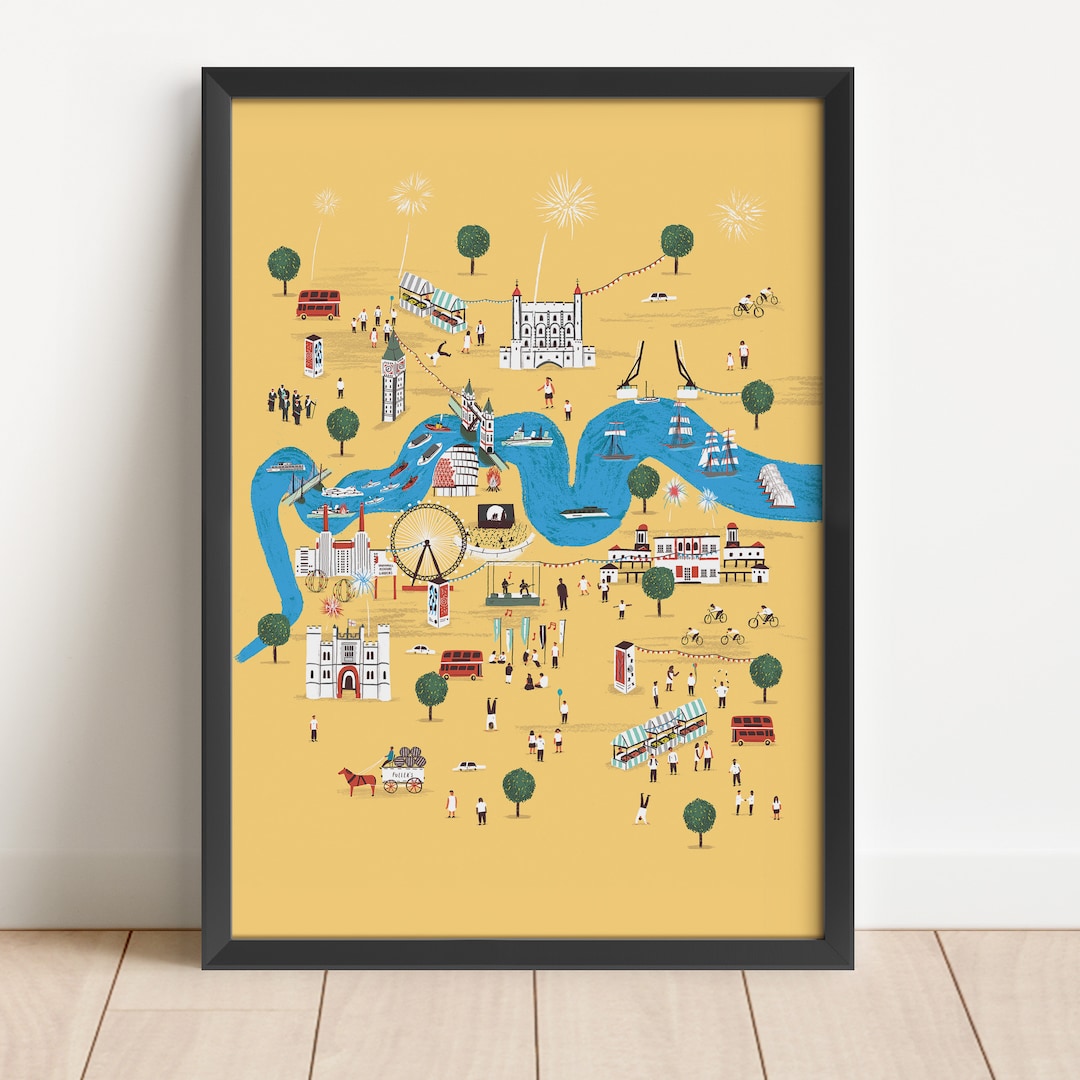 Totally Thames Print - Illustrated Map London City Art Thames River ...