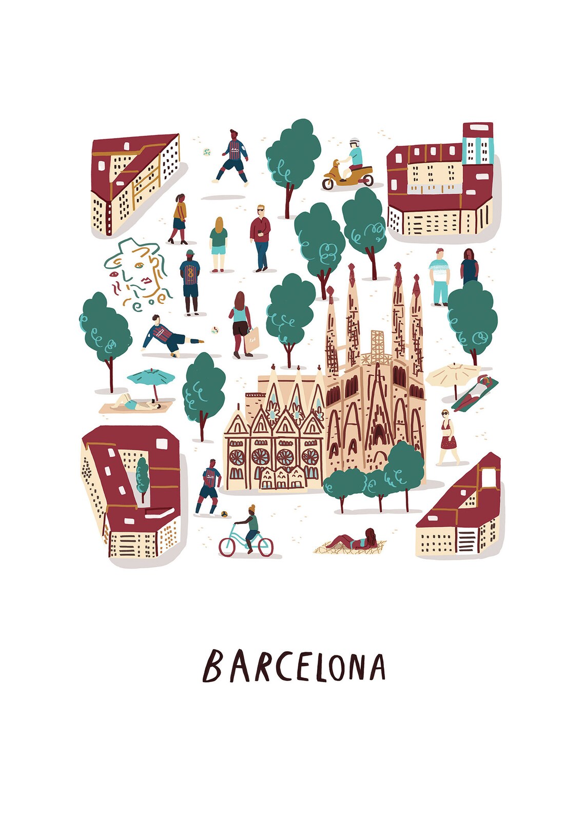Barcelona Illustrated Art Print - Illustration City Print Art Map ...