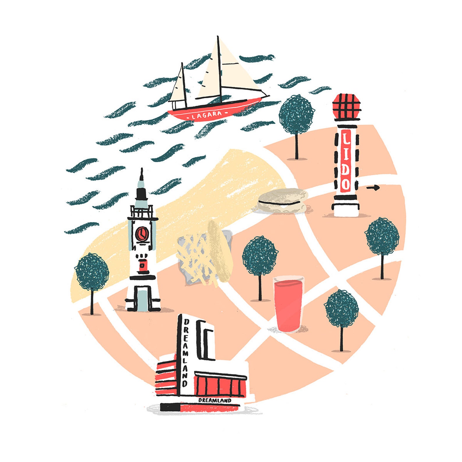 Margate Map Illustrated Print Margate Map Illustration Map - Etsy