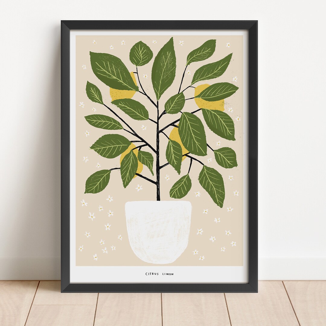 Lemon Tree Art Print - Tropical Plant Print Tropical Lemon Tree ...