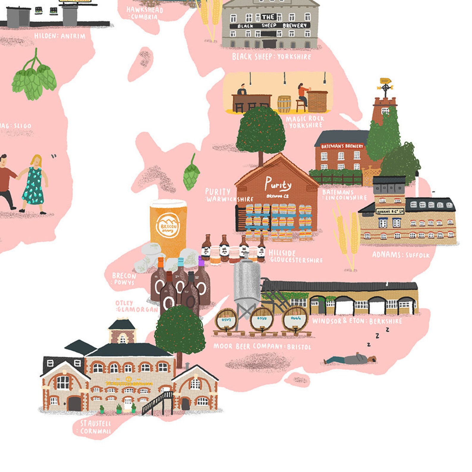 The UK & Ireland Beer Map Illustrated Print - Map Print Map ...