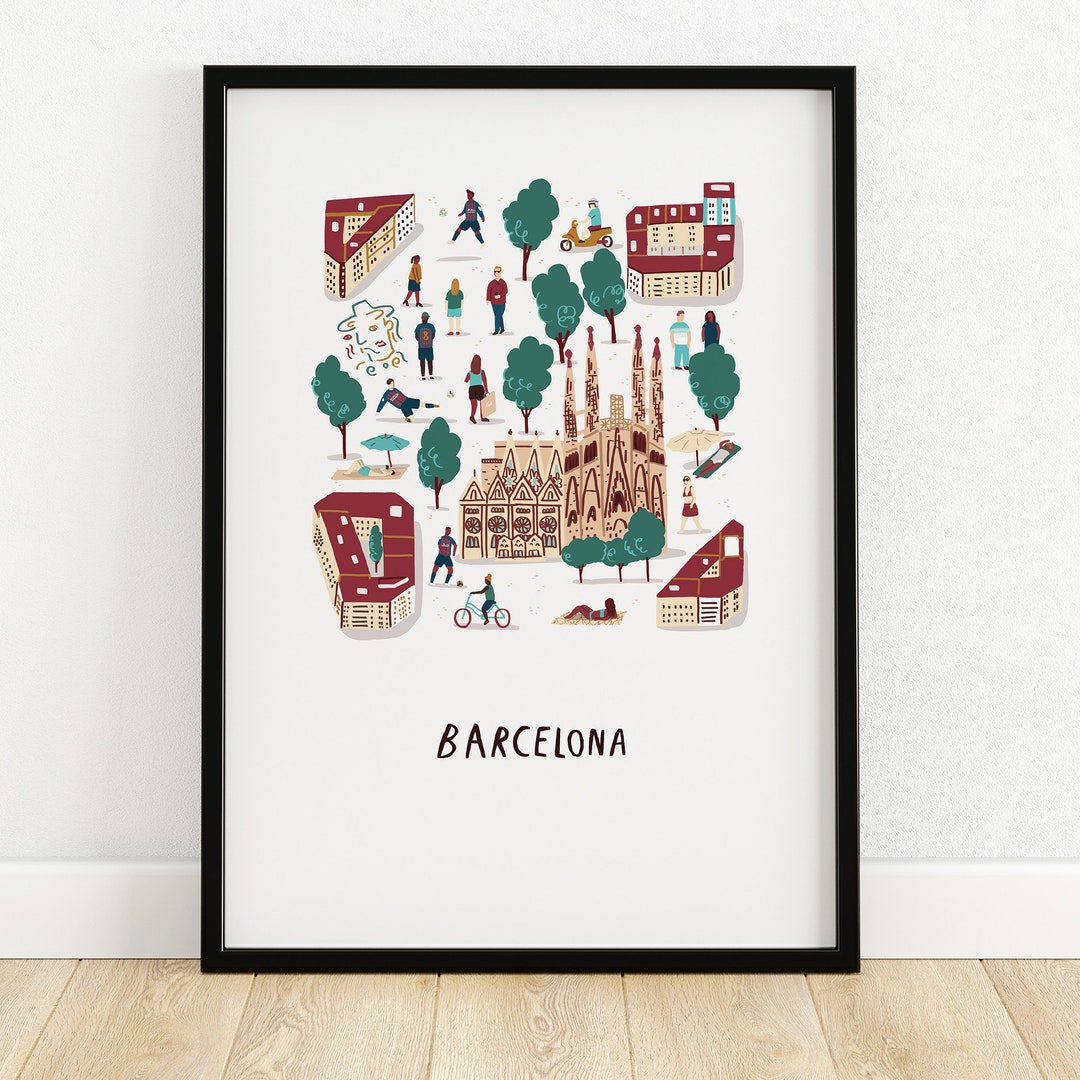 Barcelona Illustrated Art Print - Illustration City Print Art Map ...